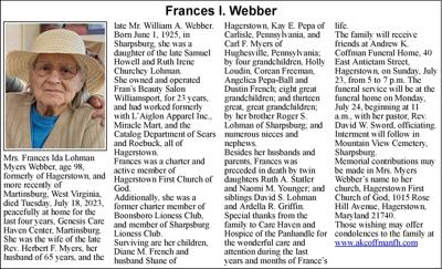 Frances I. Webber | Obituaries | journal-news.net