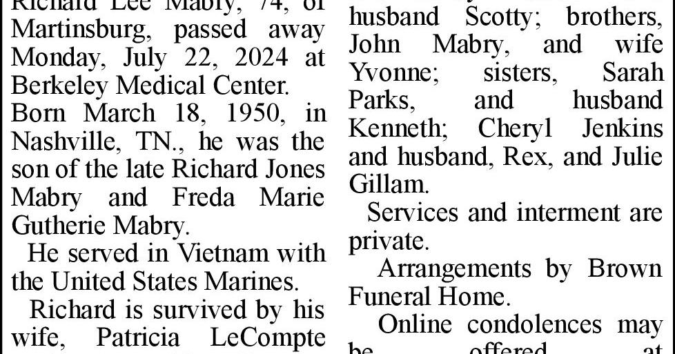 Richard Lee Mabry | Obituaries | journal-news.net