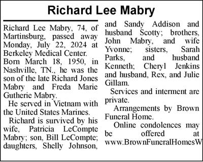 Richard Lee Mabry | Obituaries | journal-news.net