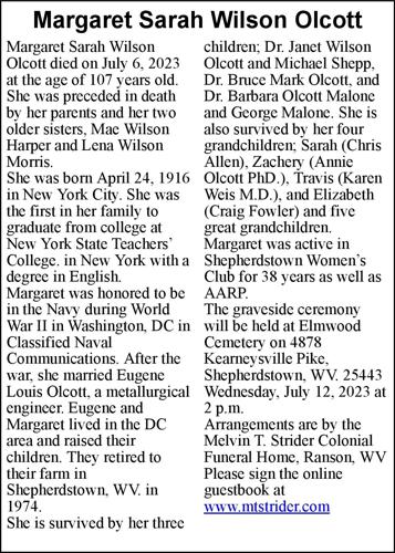 Margaret Sarah Wilson Olcott | Obituaries | journal-news.net
