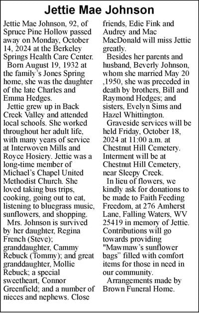 Jettie Mae Johnson | Obituaries | journal-news.net