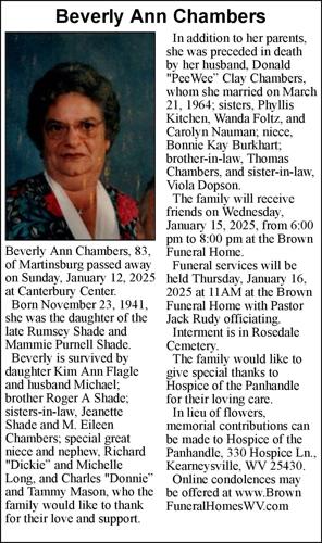 Beverly Ann Chambers | Obituaries | journal-news.net