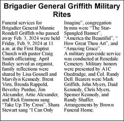Brigadier General Griffith Military Rites | Obituaries | journal-news.net