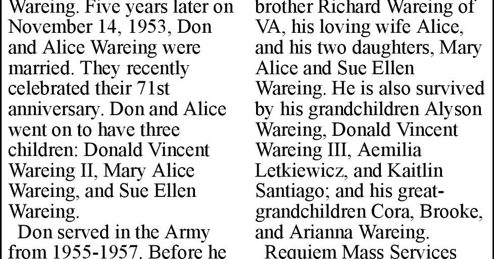 Donald V Wareing | Obituaries | journal-news.net