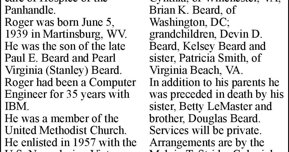 Roger G. Beard | Obituaries | journal-news.net