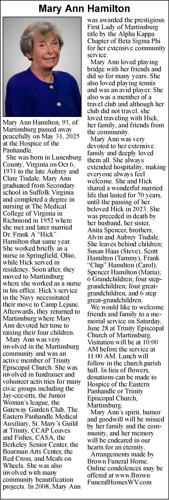 Mary Ann Hamilton | Obituaries | journal-news.net