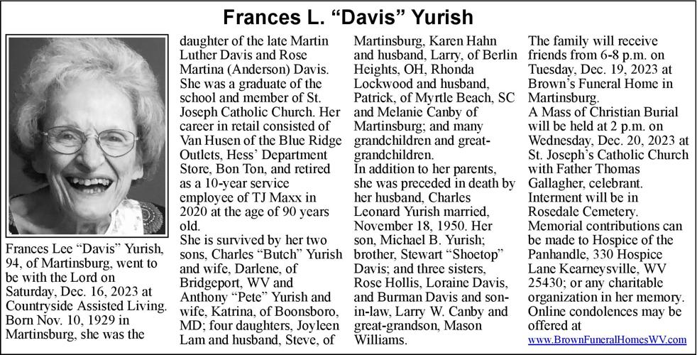 Frances L. “Davis” Yurish | Obituaries | journal-news.net