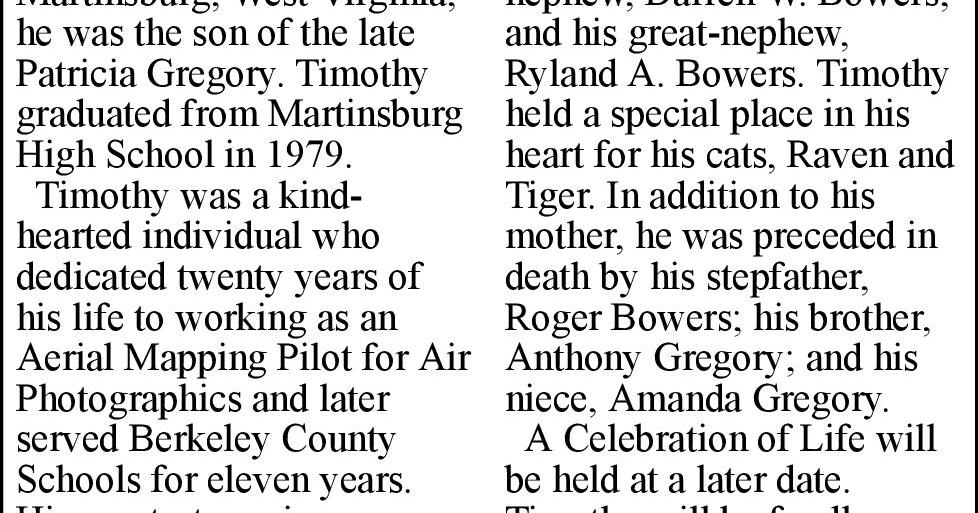 Timothy Gregory | Obituaries | journal-news.net