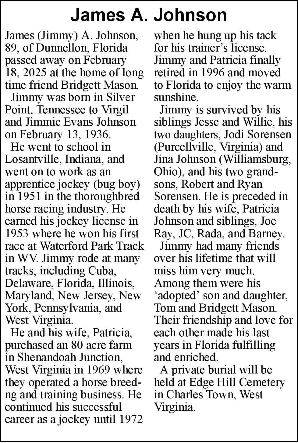 James A. Johnson | Obituaries | journal-news.net