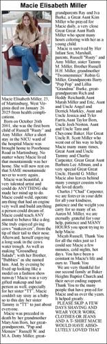 Macie Elisabeth Miller | Obituaries | journal-news.net