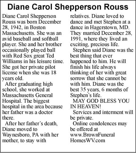 Diane Carol Shepperson Rouss | Obituaries | journal-news.net