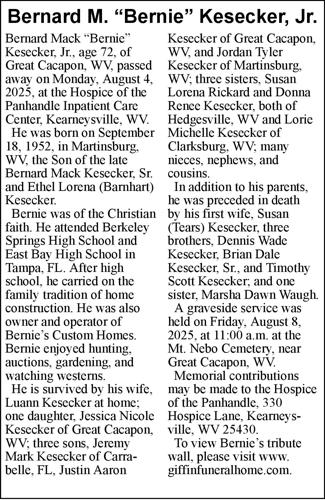 Bernard M. “Bernie” Kesecker, Jr. | Obituaries | journal-news.net