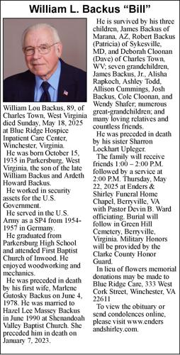 William L. Backus “Bill” | Obituaries | journal-news.net