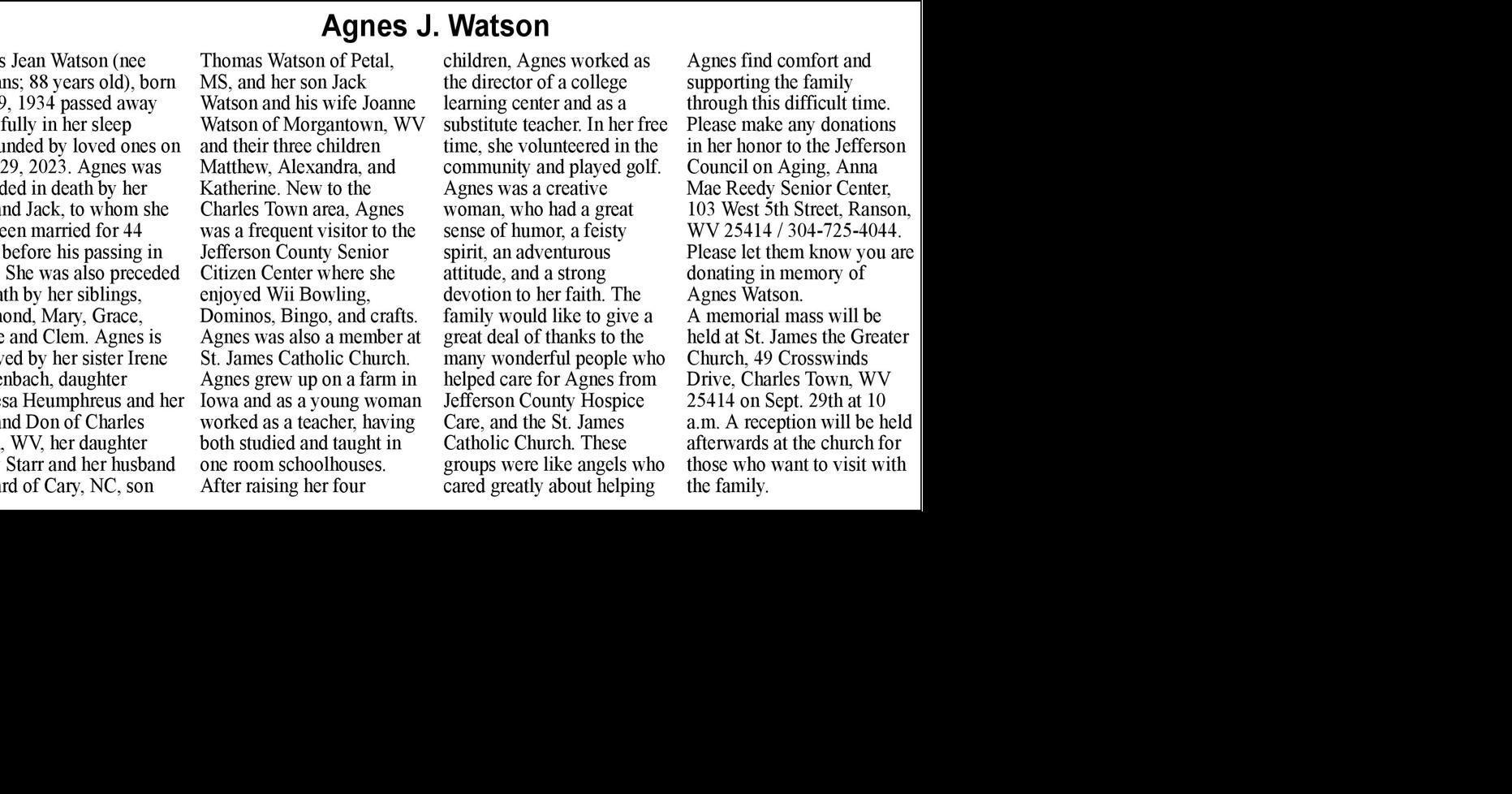 Agnes J. Watson | Obituaries | journal-news.net