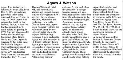 Agnes J. Watson | Obituaries | journal-news.net