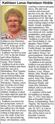 Kathleen Larue Harmison Hinkle | Obituaries | journal-news.net