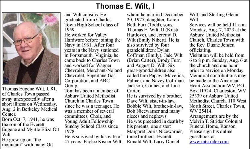 Thomas E. Wilt, I | Obituaries | journal-news.net