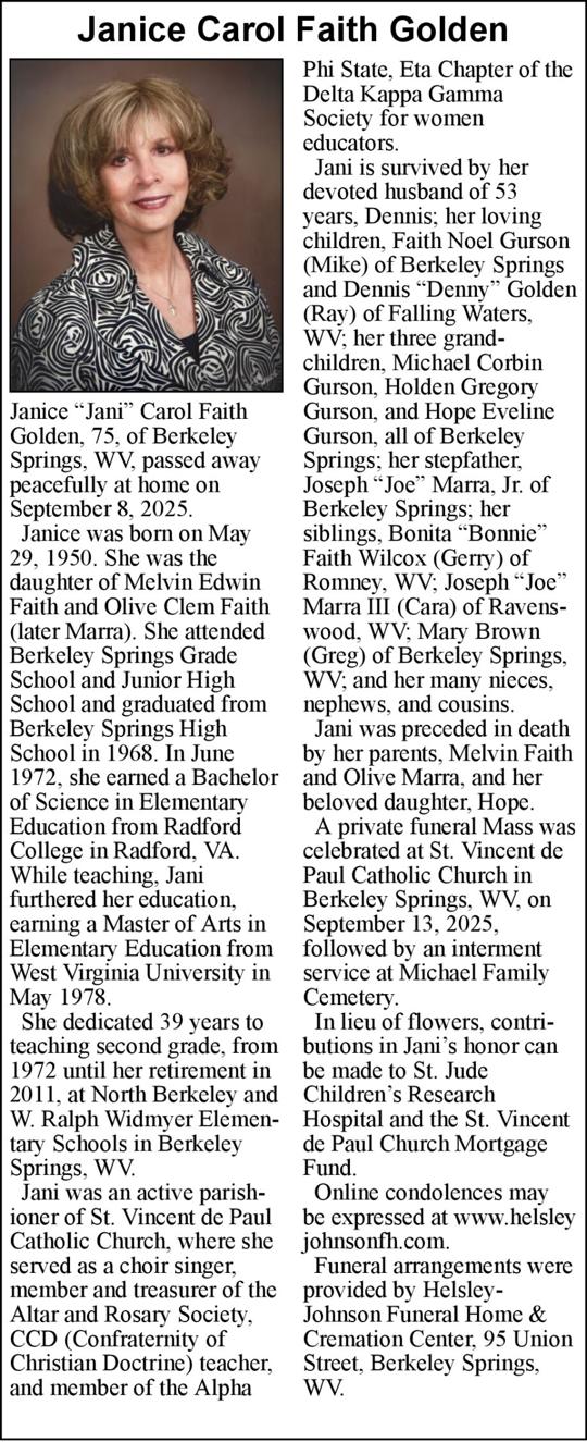 Janice Carol Faith Golden | Obituaries | journal-news.net