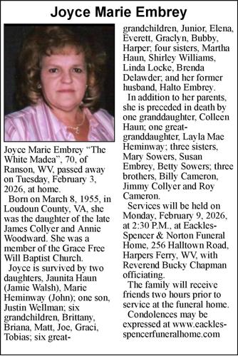 Joyce Marie Embrey | Obituaries | journal-news.net
