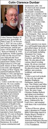 Colin Clarence Dunbar | Obituaries | journal-news.net