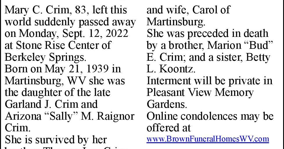 Mary C. Crim | Obituaries | journal-news.net