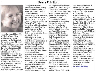 Nancy E. Hilton | Obituaries | journal-news.net
