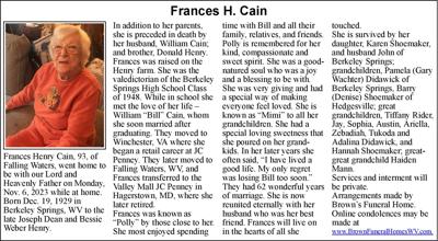 Frances H. Cain | Obituaries | journal-news.net