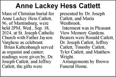 Anne Lackey Hess Catlett | Obituaries | journal-news.net