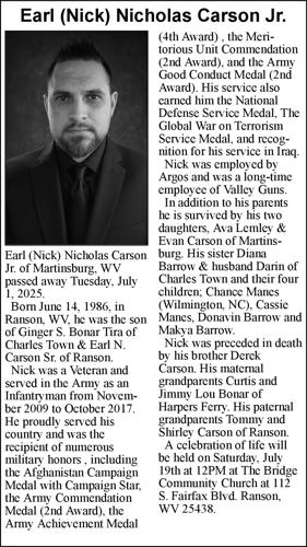 Earl (Nick) Nicholas Carson Jr. | Obituaries | journal-news.net