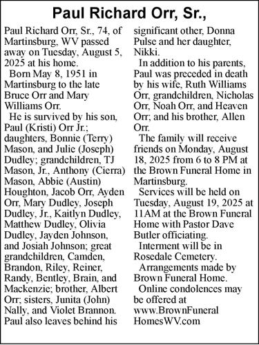 Paul Richard Orr, Sr., | Obituaries | journal-news.net
