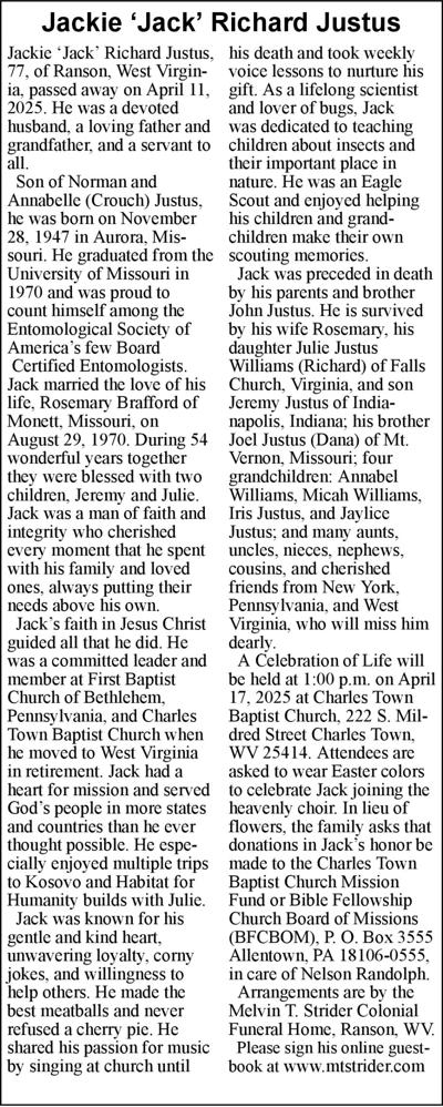 Jackie ‘Jack’ Richard Justus | Obituaries | journal-news.net