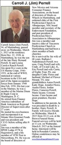 Carroll J. (Jim) Perrell | Obituaries | journal-news.net