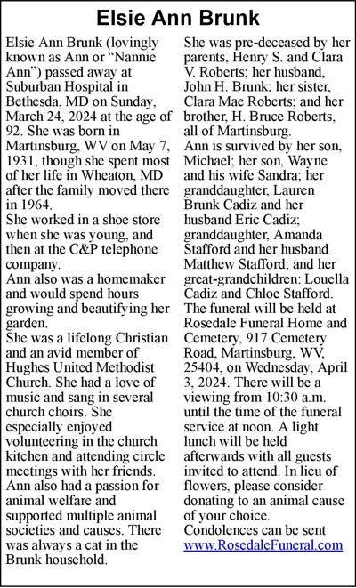 Elsie Ann Brunk | Obituaries | journal-news.net