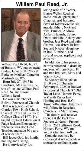 William Paul Reed, Jr. | Obituaries | journal-news.net