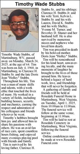 Timothy Wade Stubbs | Obituaries | journal-news.net