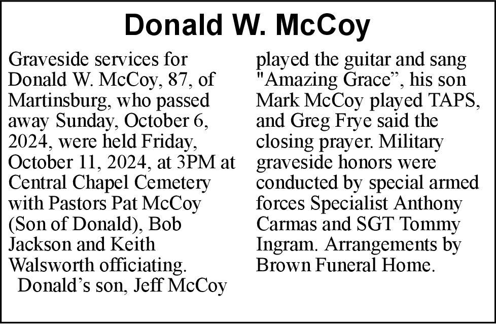 Donald W. McCoy | Obituaries | journal-news.net