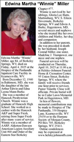 Edwina Martha “Winnie” Miller | Obituaries | journal-news.net