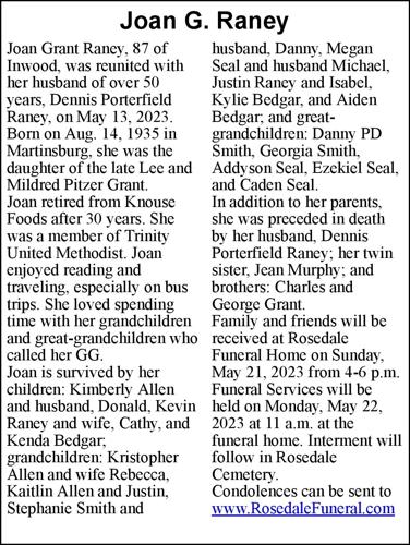 Joan G. Raney | Obituaries | journal-news.net