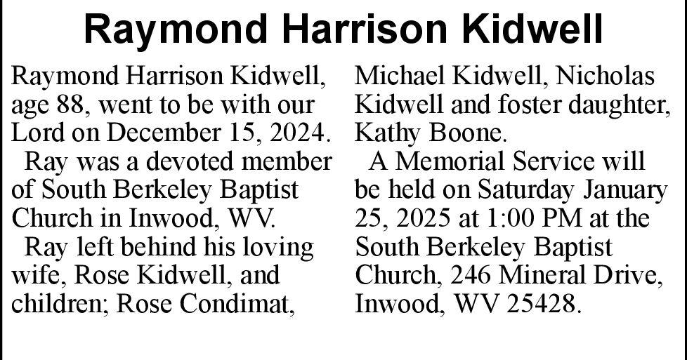 Raymond Harrison Kidwell | Obituaries | journal-news.net