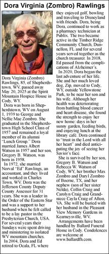 Dora Virginia (Zombro) Rawlings | Obituaries | journal-news.net