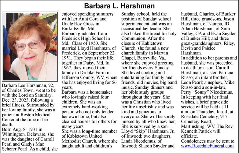 Barbara L. Harshman | Obituaries | journal-news.net