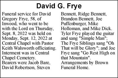 David G. Frye | Obituaries | journal-news.net