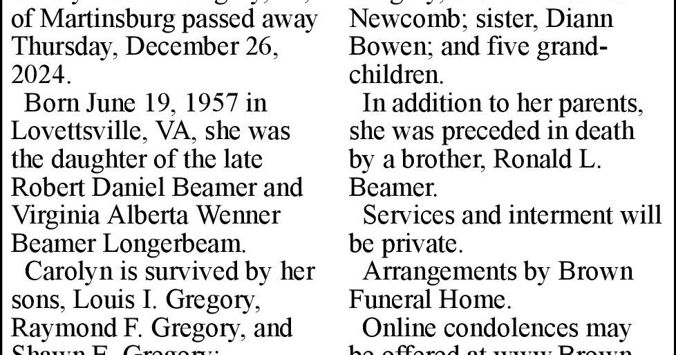 Carolyn Carol Gregory | Obituaries | journal-news.net