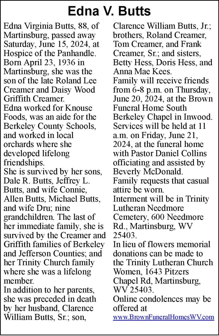 Edna V. Butts | Obituaries | journal-news.net