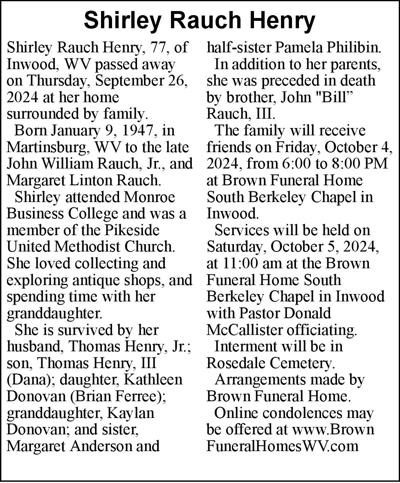 Shirley Rauch Henry | Obituaries | journal-news.net