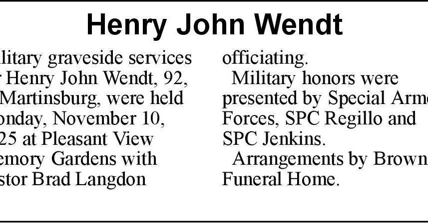 Henry John Wendt | Obituaries | journal-news.net
