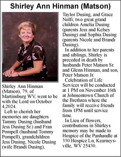 Shirley Ann Hinman (Matson) | Obituaries | journal-news.net