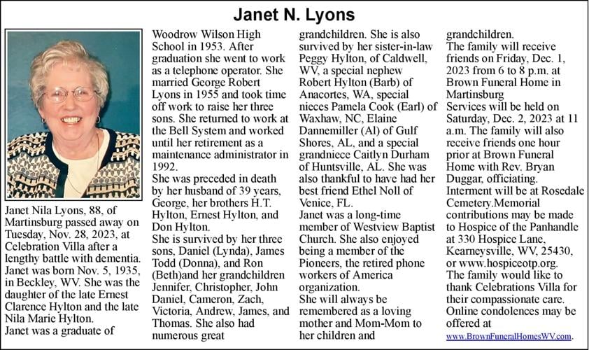 Janet N. Lyons | Obituaries | journal-news.net