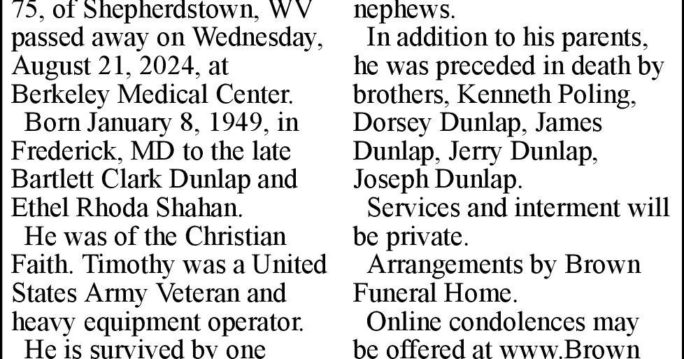 Timothy Bartlett Dunlap | Obituaries | journal-news.net