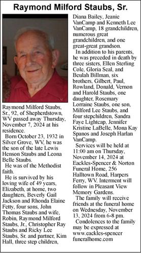Raymond Milford Staubs, Sr. | Obituaries | journal-news.net
